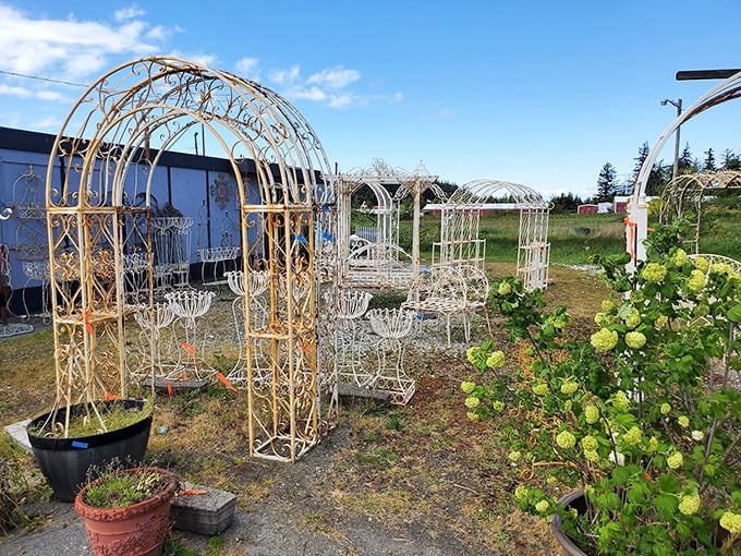 Garden architecture that transforms ordinary backyards into secret English gardens. Just add climbing roses and a good book for instant magic.