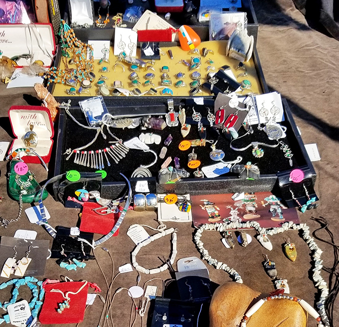 Jewelry hunters, rejoice! This dazzling display of pendants, necklaces, and bracelets proves that someone else's "too much" might be your "just right."