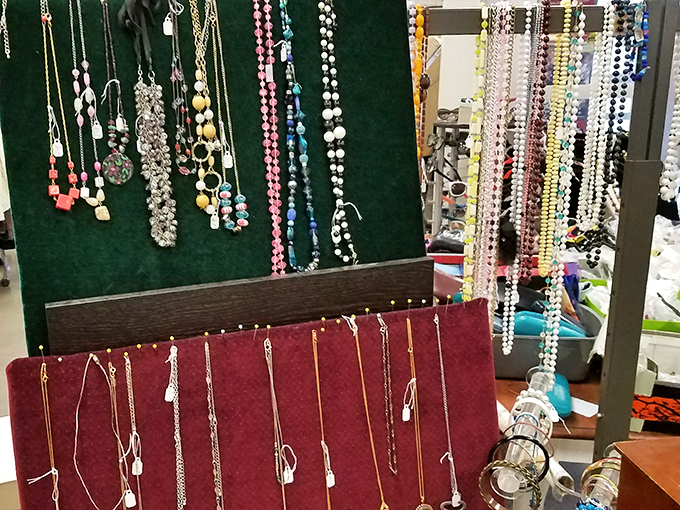 Jewelry displayed like treasures in a museum &ndash; except here, you can actually take home that statement necklace that's calling your name.