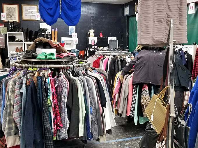 Fashion treasures await the patient hunter. This clothing section proves one shopper's castoff becomes another's "Where did you find that amazing jacket?"