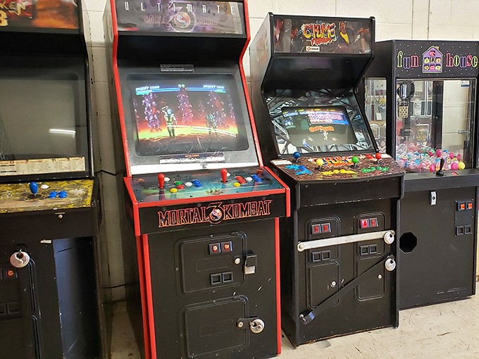 Vintage arcade games standing sentinel, ready to transport Gen-Xers back to misspent youth and quarters that could have been college funds.