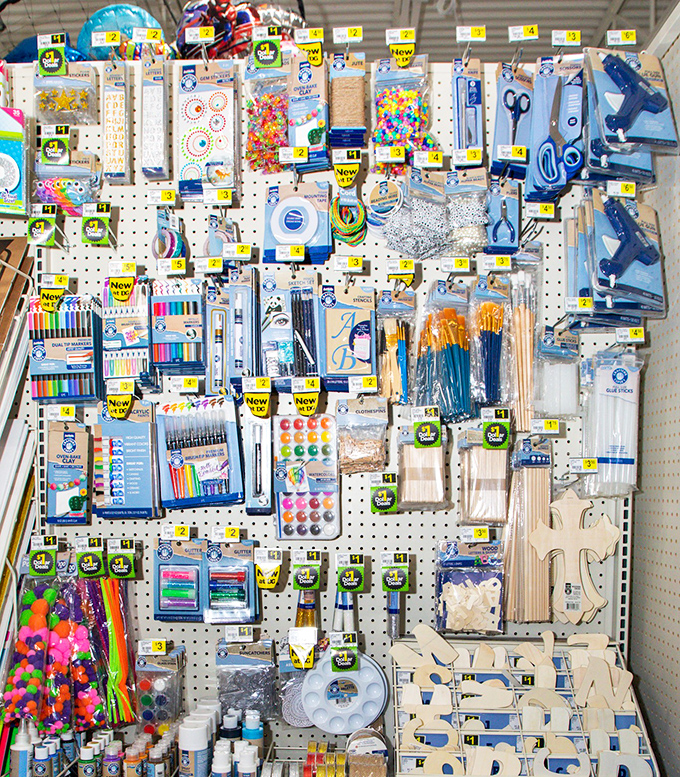 A crafting enthusiast's dream wall—where Pinterest projects begin and DIY confidence soars. Every color, shape, and size for creative minds.