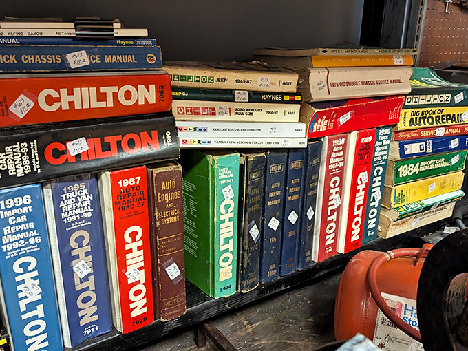 The Chilton manual collection&mdash;sacred texts for generations of weekend mechanics who believed anything could be fixed with enough determination and colorful language.