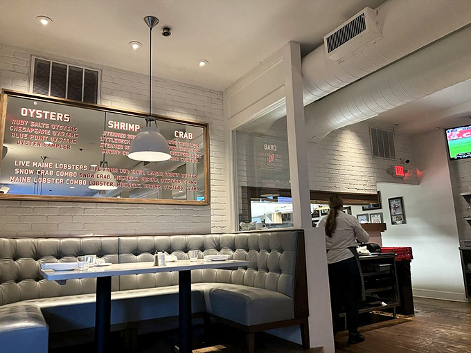 Tucked-away booths where important discussions happen over exceptional seafood&mdash;corner tables have witnessed many crab cake conversions here.