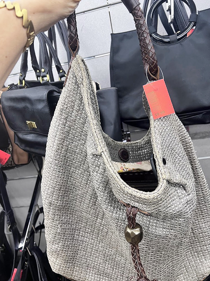 Handbag heaven for the fashion-forward bargain hunter. That woven beauty with leather trim would cost ten times more with a designer label attached.