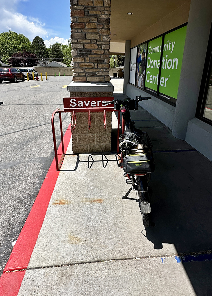 Even the bike rack outside Savers has thrifty style. The Community Donation Center welcomes your cast-offs that become someone else's discoveries.