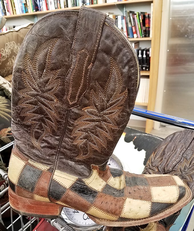 These patchwork cowboy boots tell tales of Western adventures. Someone's going to score the statement piece of their dreams today.