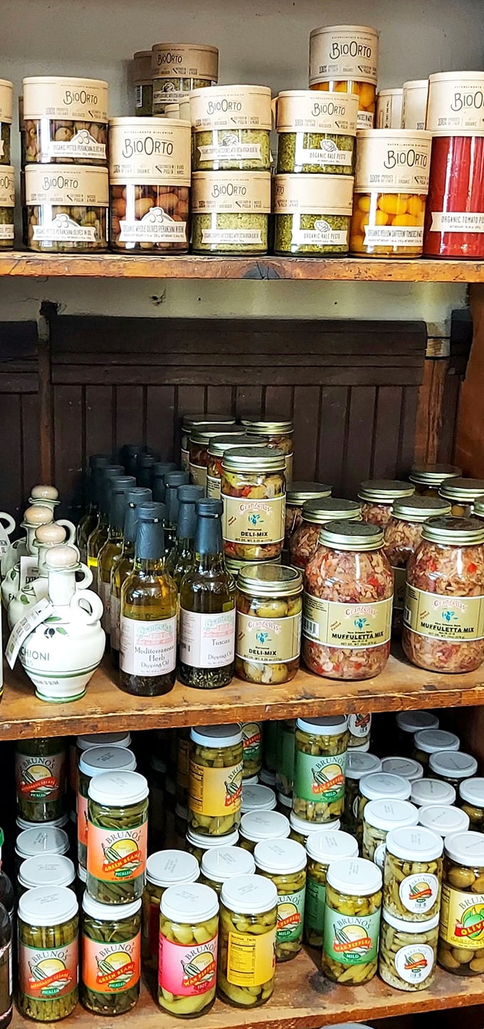 The Italian grocery section: where pantry staples become treasures. These jars and bottles contain secrets to cooking that no YouTube video can teach.