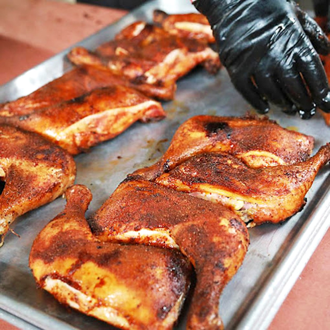 Smoked chicken with skin so perfectly spiced and crisp, it might make Colonel Sanders weep with jealousy.