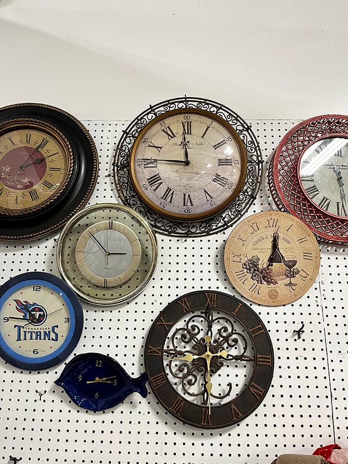 Wall clocks frozen in time, each one a reminder that punctuality can be decorative and affordable.