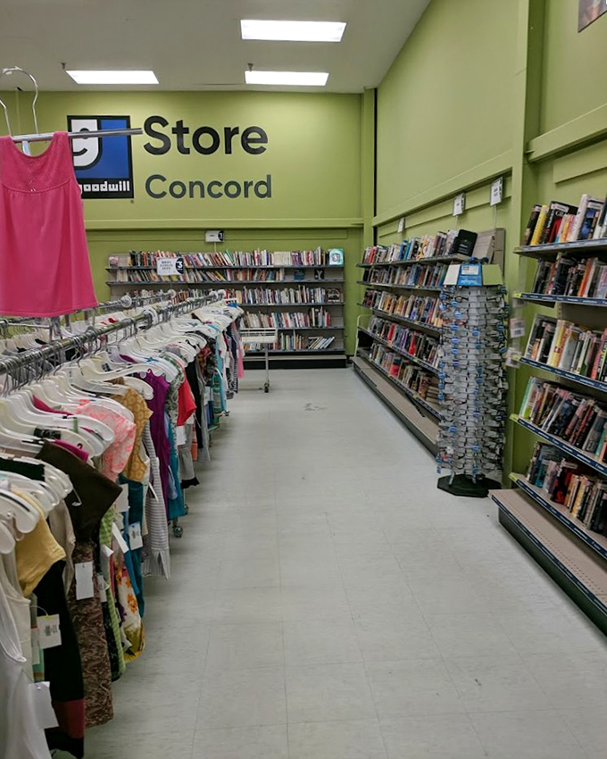 The Concord store's book section sits adjacent to clothing racks, feeding both your mind and wardrobe simultaneously.