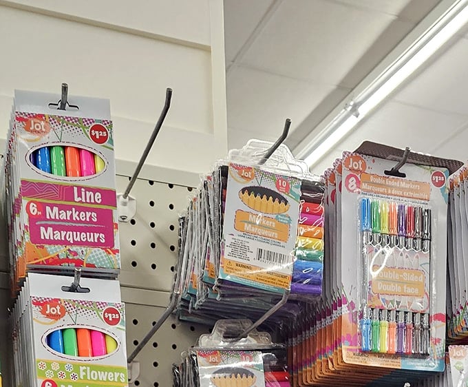 Creativity corner where artistic ambitions meet economic reality. These rainbow markers promise masterpieces without the masterpiece price.