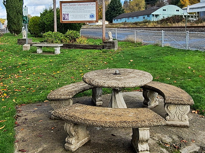 The Vern Zander Memorial Park offers peaceful concrete tables where visitors can contemplate life's big questions&mdash;like why this town built a giant egg.