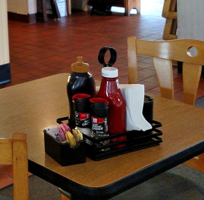 The humble condiment caddy &ndash; unsung hero of breakfast customization, ready to transform good into great with a squeeze or sprinkle.
