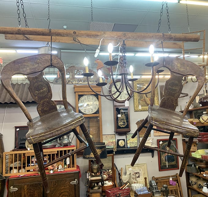 These antique chairs, suspended from the ceiling, aren't just furniture&mdash;they're conversation pieces waiting to tell stories in your living room.