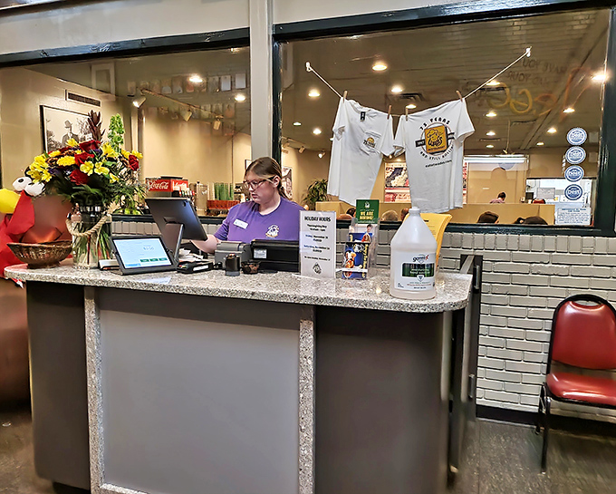 The front counter welcomes generations of regulars and first-timers alike. Those Wade's t-shirts hanging in the background have traveled to all seven continents.
