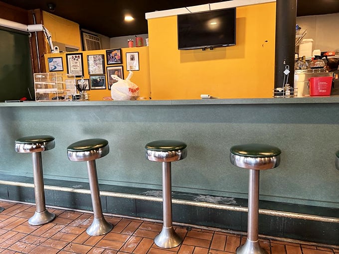 Classic diner counter seating&mdash;where solo diners become regulars and regulars become family. Those stools have heard more Harrisburg stories than any therapist in town.