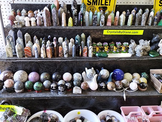 Crystal kingdom where metaphysical meets whimsical. Even skeptics might find themselves drawn to these colorful geological wonders.