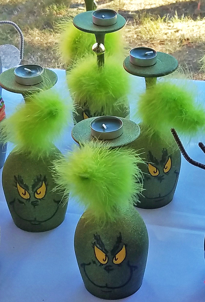 The Grinch has never looked so festive! These handcrafted candle holders prove that holiday decor doesn't have to come from a big box store to make a statement.
