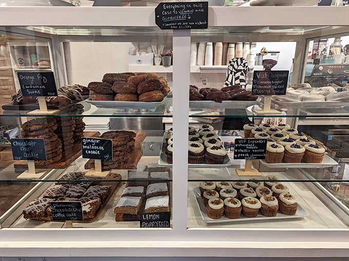 The display case&mdash;where dreams and diets go to negotiate terms. Those brownies are making a compelling argument.