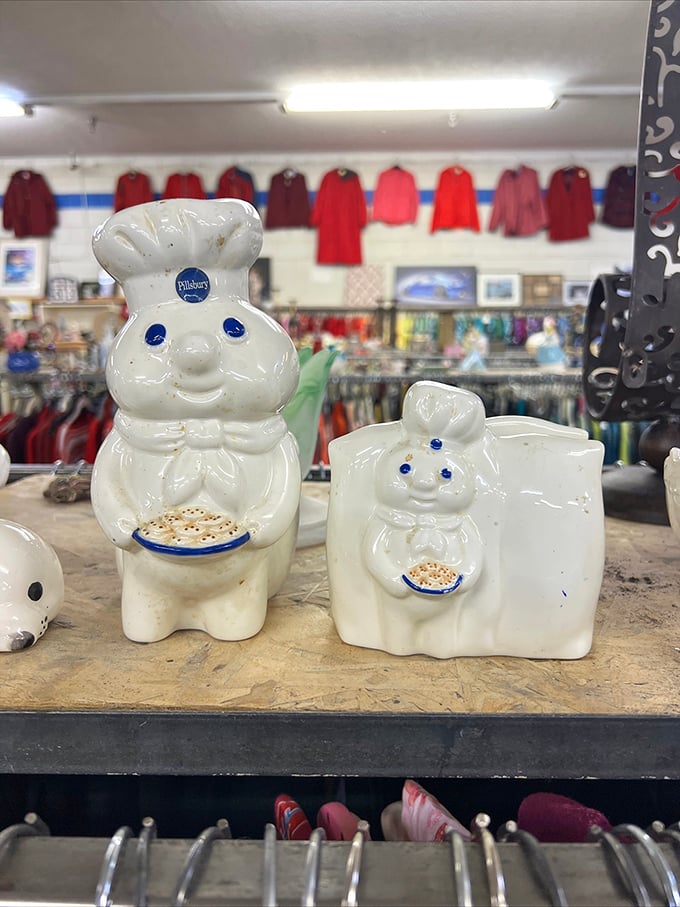 Pillsbury Doughboy figurines stand guard over the collectibles section, their ceramic smiles promising delightful kitchen nostalgia for just a few dollars.