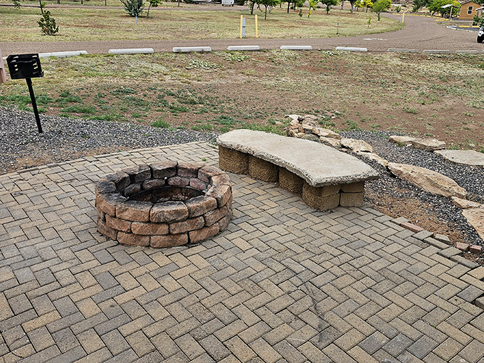A fire pit ready for stories, s'mores, and pretending you know all the constellations up there.