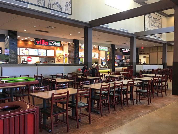 Villa Italian Kitchen anchoring the food court where refueling happens before round two of your shopping championship begins.