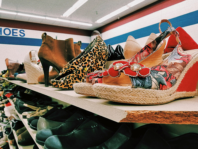 The shoe section resembles a footwear library&mdash;leopard prints, espadrilles, and practical flats all waiting for their Cinderella moment.