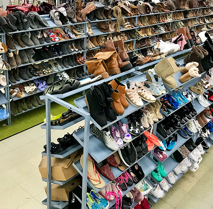 The footwear section resembles a shoe museum curated by everyone who's ever walked through Fort Worth&mdash;cowboy boots included, naturally.