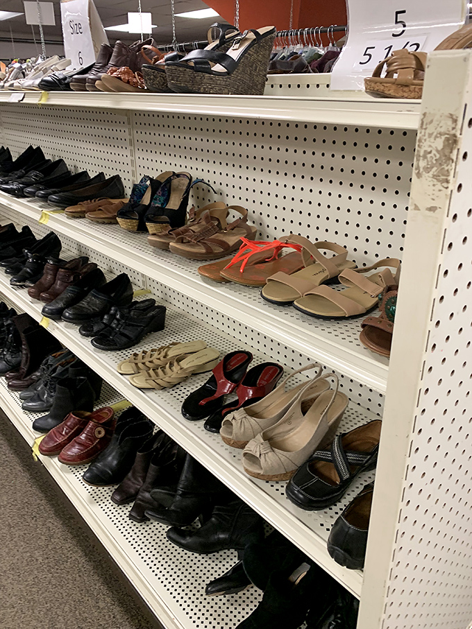 Footwear organized by size, not by how much your credit card can cry, offering sole solutions for every occasion.
