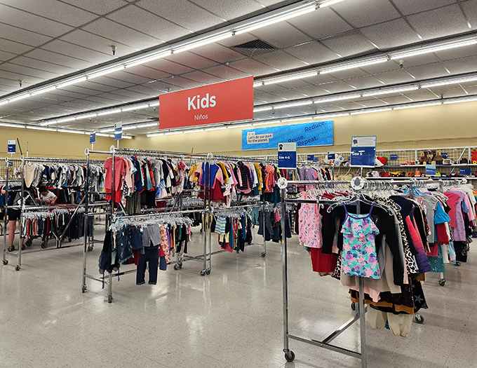 The kids' section: a miniature wardrobe wonderland where tiny fashionistas can find their next outfit for a fraction of mall prices. Growth spurts, meet your match.