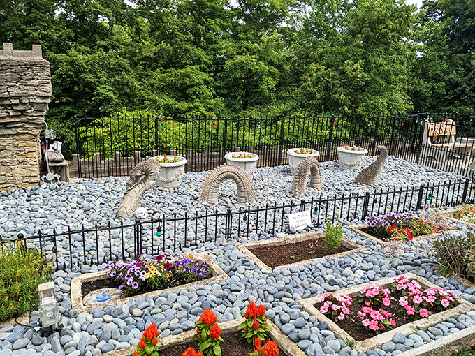 A garden fit for royalty, where even the stones and flowers seem to arrange themselves with medieval precision.