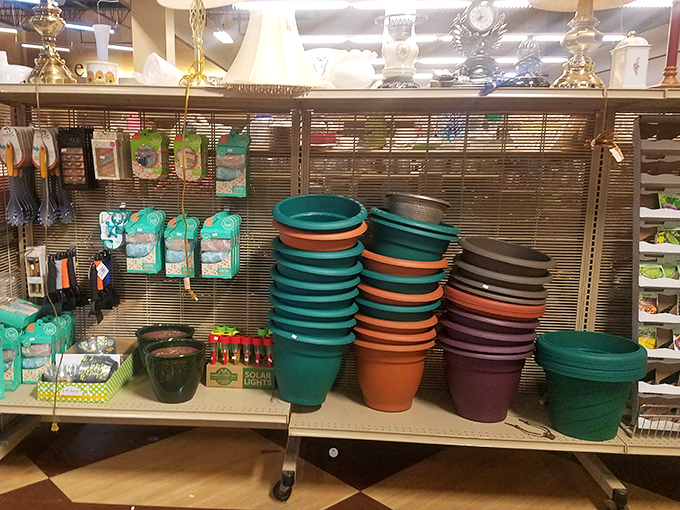 Garden planters stack like colorful building blocks, ready to give someone's patio a budget-friendly makeover.