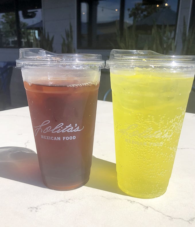 Refreshment comes in two colors at Lolita's. These drinks aren't just beverages; they're strategic palate cleansers between burrito bites.