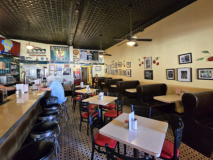 The dining room's vintage charm comes from decades of happy meals and conversations, not from an interior designer's vision board.