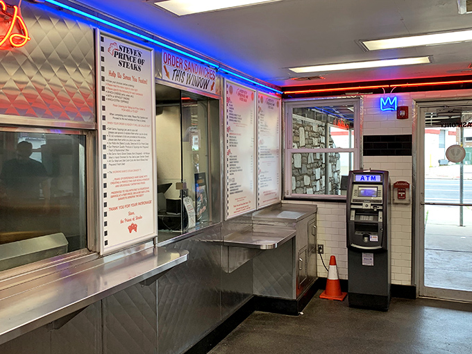 The gleaming stainless steel interior isn't trying to impress anyone with fancy decor&mdash;it's all business when it comes to sandwich artistry.