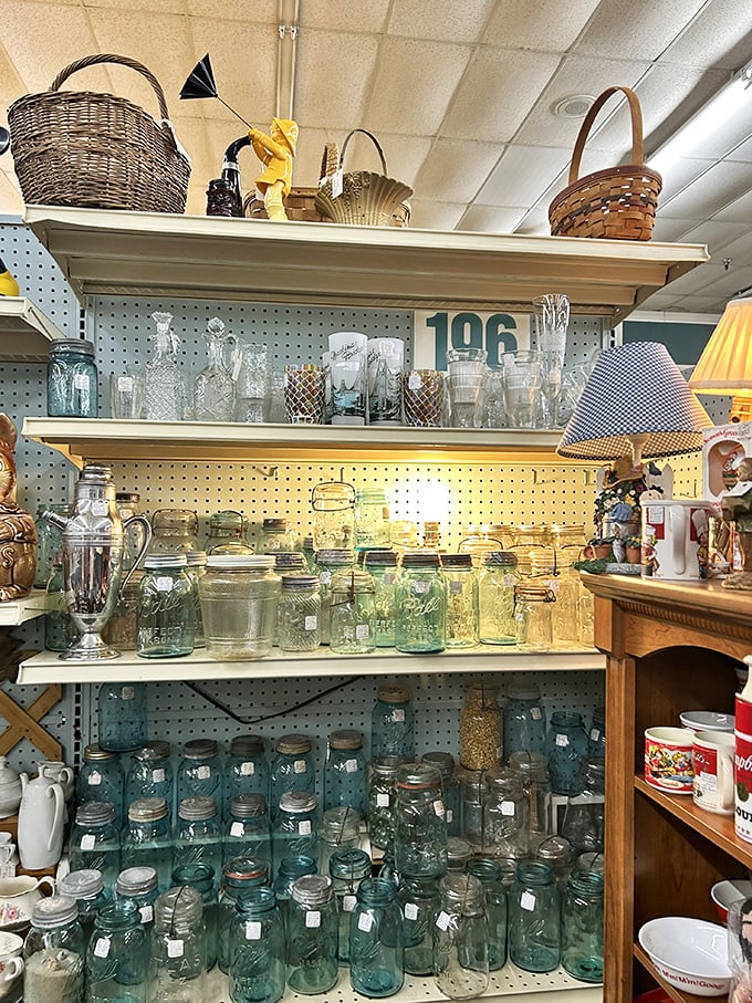 Mason jars in every shade of blue, perfect for people who Pinterest way before Pinterest existed.