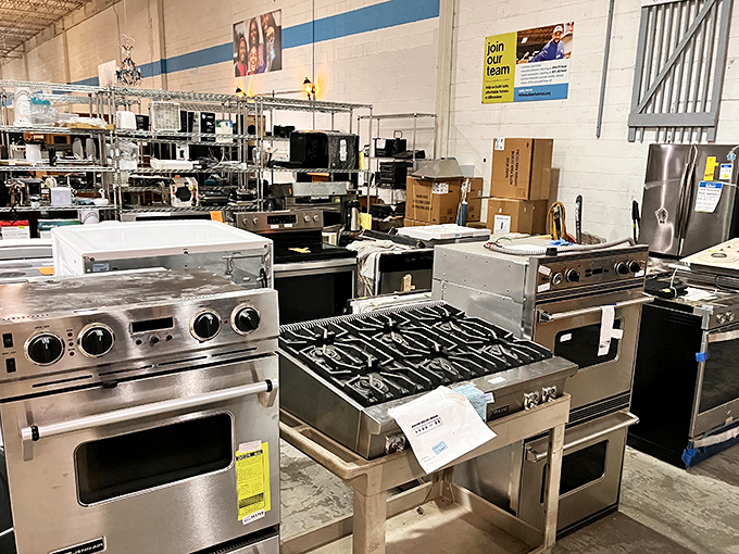 Kitchen appliance heaven where professional-grade stoves mingle with family-sized refrigerators. Your culinary dreams are just one purchase away.