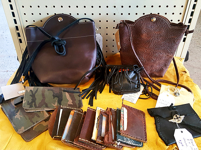 Leather wallets and handbags with that can't-fake-it patina of age line up like candidates hoping for your vote.