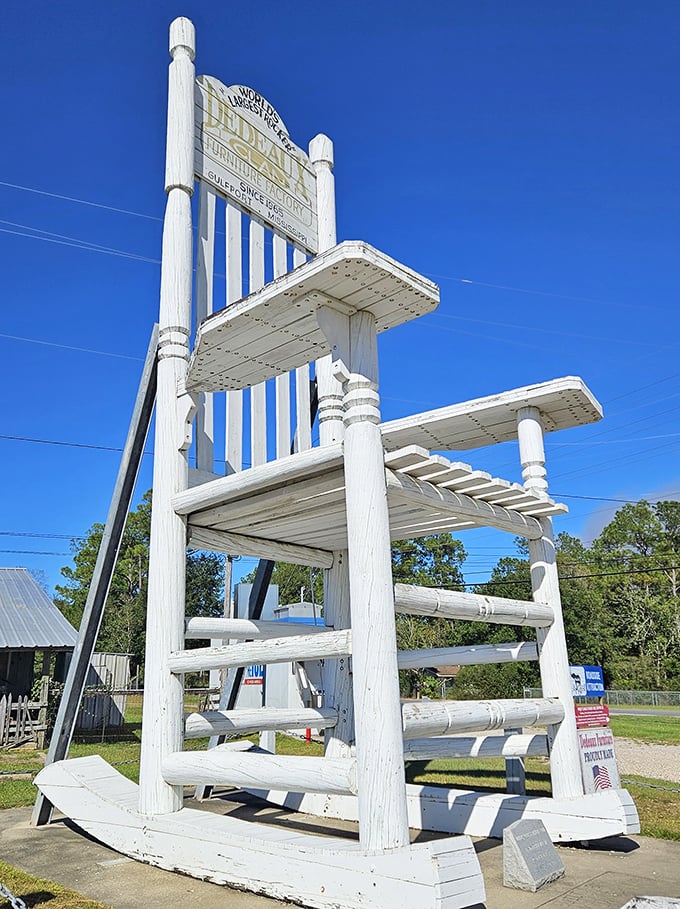 Looking up at this towering creation makes you wonder if giants get the same satisfaction from rocking chairs.