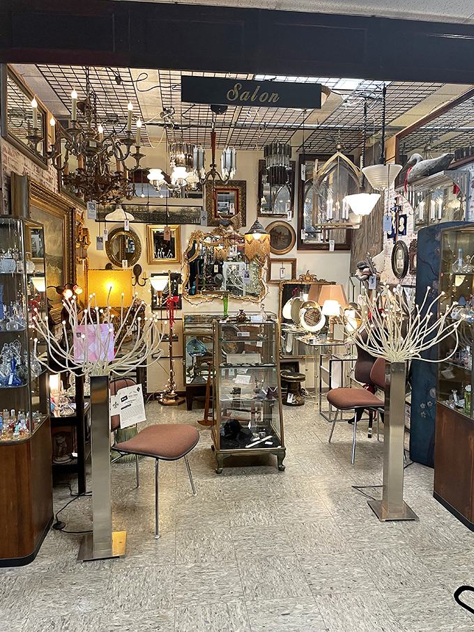 This lighting display proves that chandeliers once had personality instead of looking like minimalist corporate art installations.