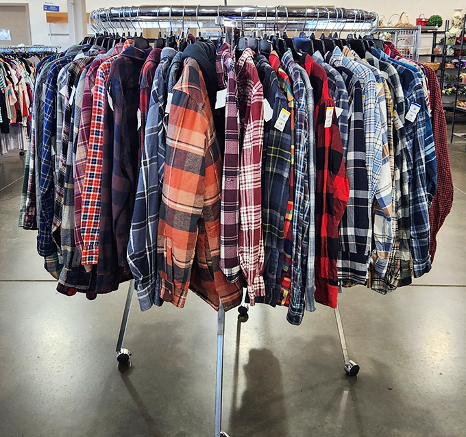 The flannel motherlode! Enough plaid shirts to outfit every lumberjack, hipster, and 90s grunge enthusiast in western Pennsylvania.