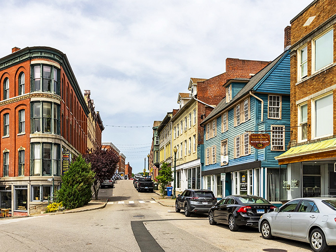 Main Street Norwich slopes toward adventure, or at least toward a really good cup of coffee.