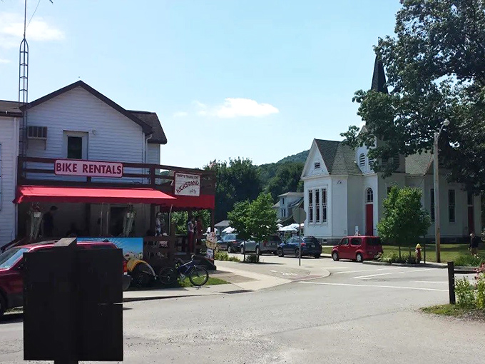 Main street has everything you need within stumbling distance after your legs remember what hills feel like.