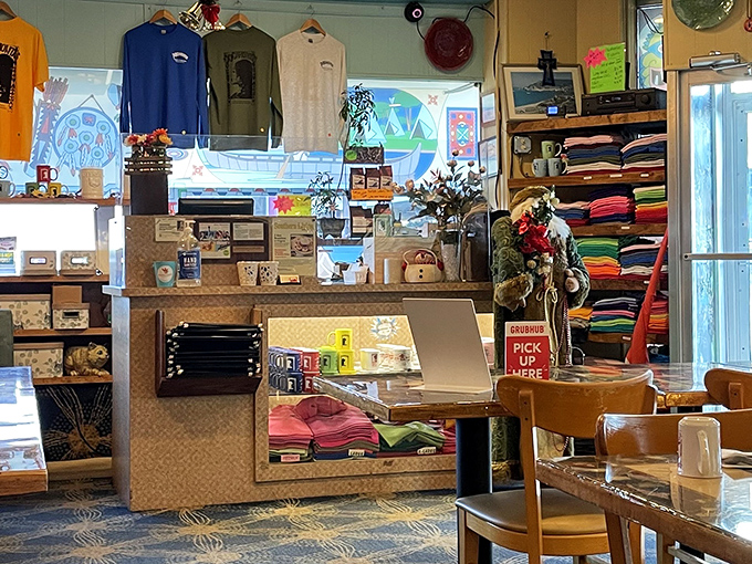 The merchandise corner offers the chance to take home a souvenir that lasts longer than the memory of those delicious pancakes.