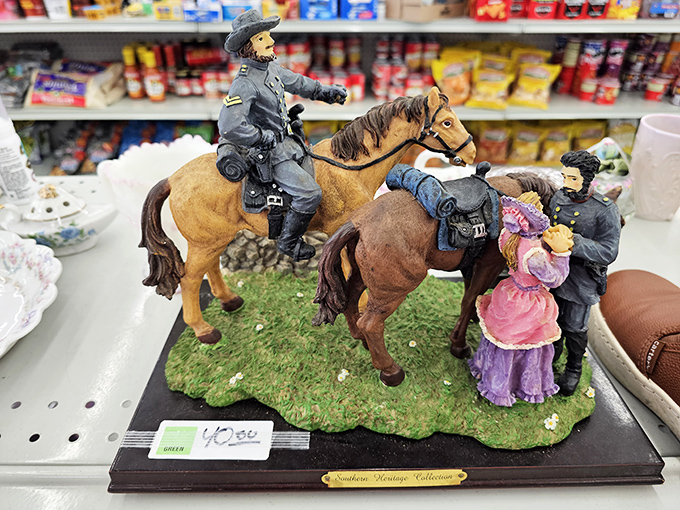 Civil War figurines sharing shelf space with vintage dishware&mdash;the home d&eacute;cor section is like a museum where everything has a price tag.