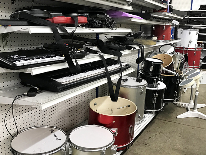 The musical instrument section: where abandoned drum kits and keyboards await their chance to annoy new neighbors.