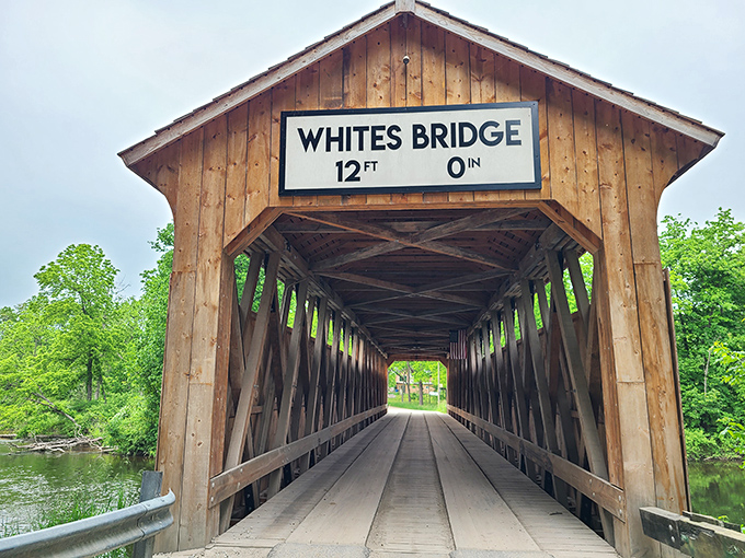The bridge's entrance sign states "12FT 0IN" clearance&mdash;a humble brag from an era when most things weren't supersized like today's fast food combos.