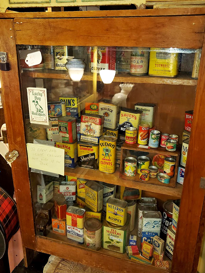 Vintage tins and packaging showcase graphic design from when advertising was an art form.