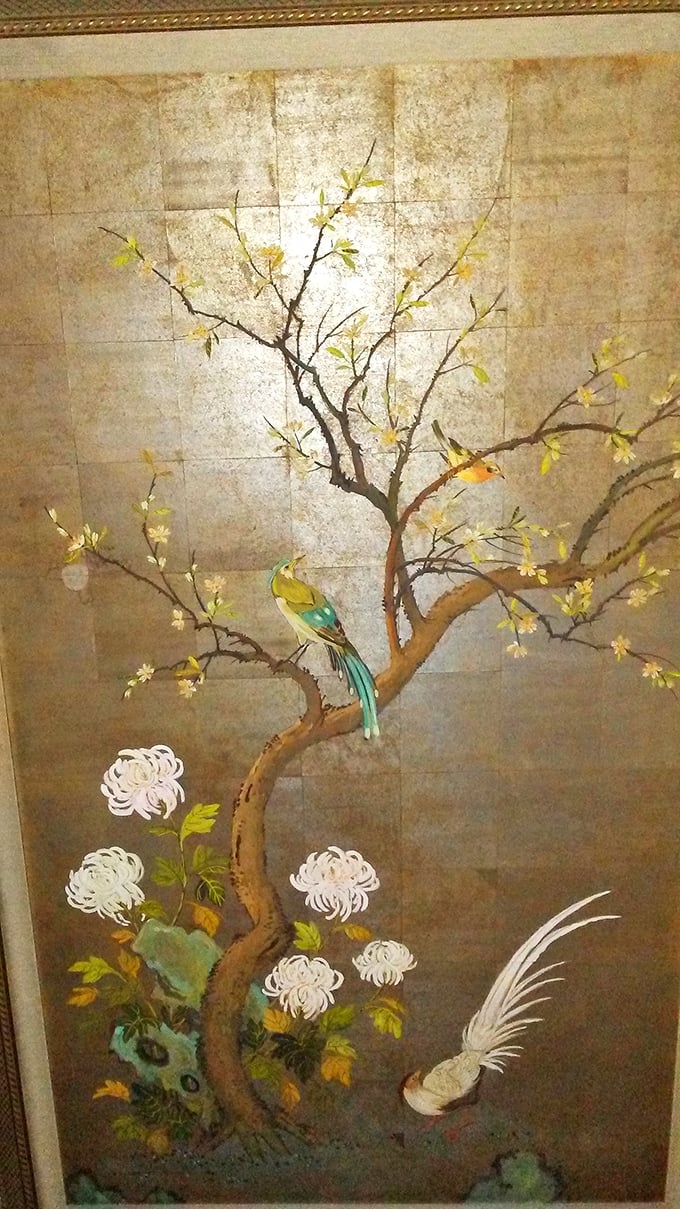 Art that transports you to another world. This delicate bird and blossom painting brings serenity without the gallery markup.